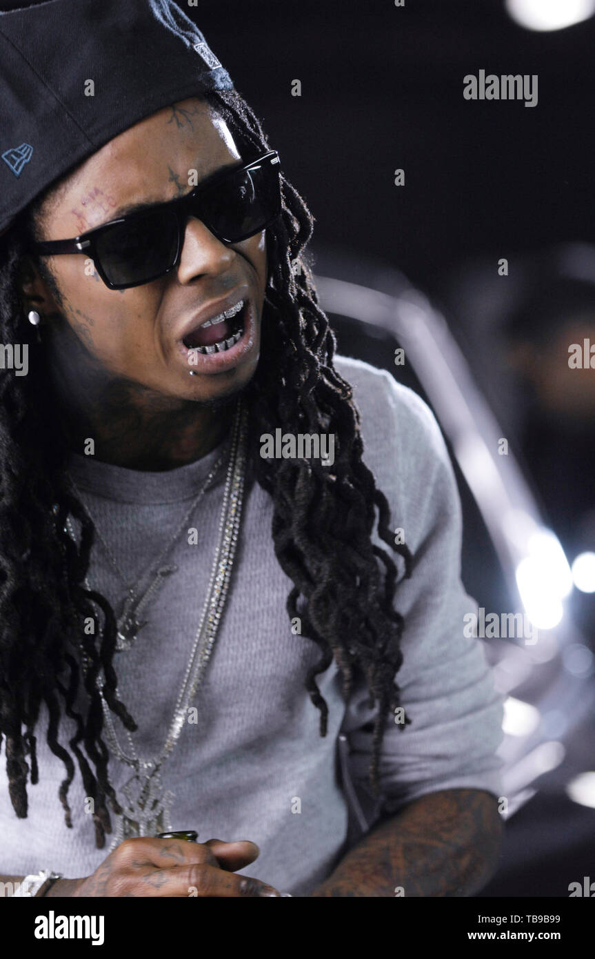 Rapper Lil Wayne on the set of his music video with Young Money called ...