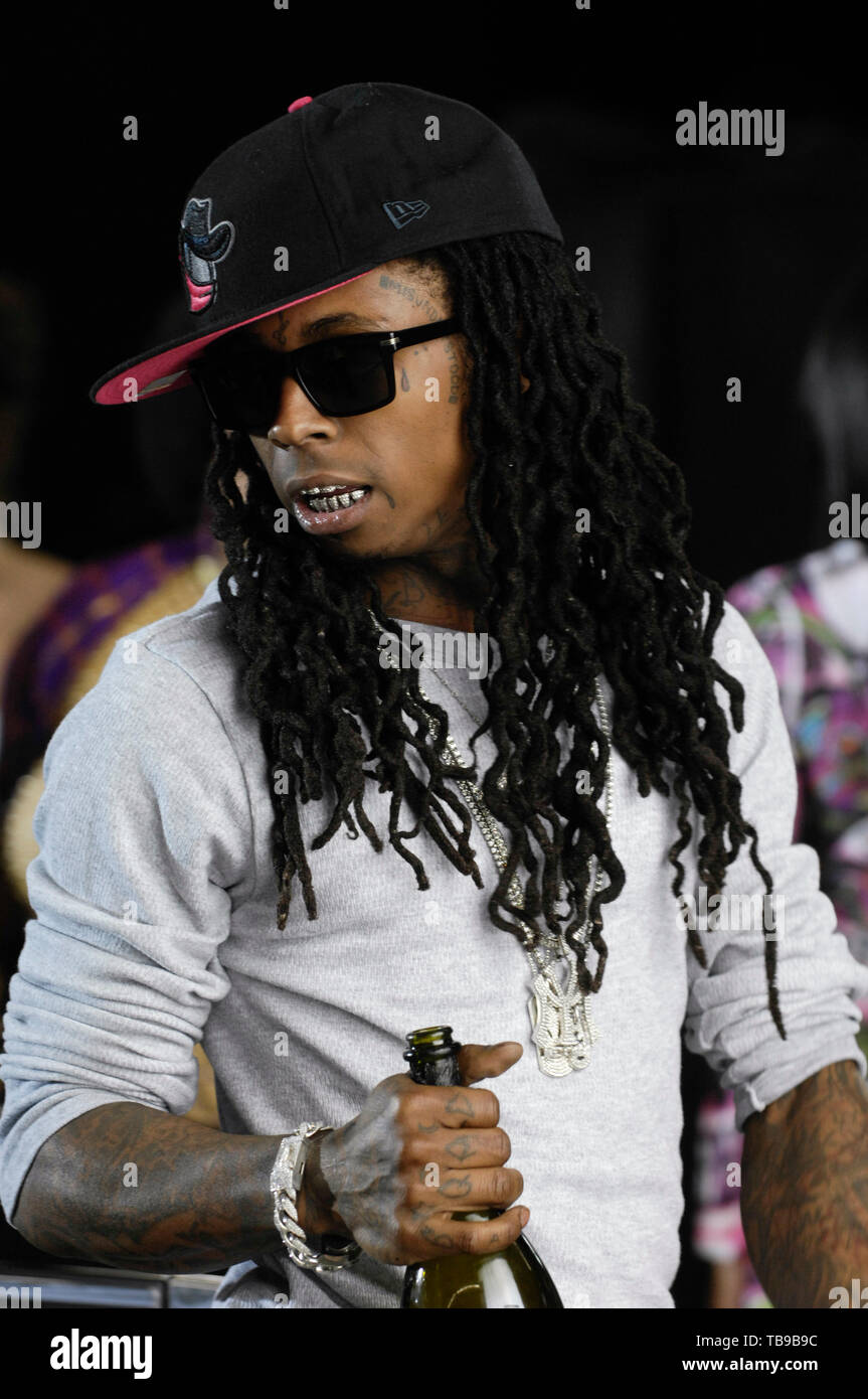 Rapper Lil Wayne on the set of his music video with Young Money called ...