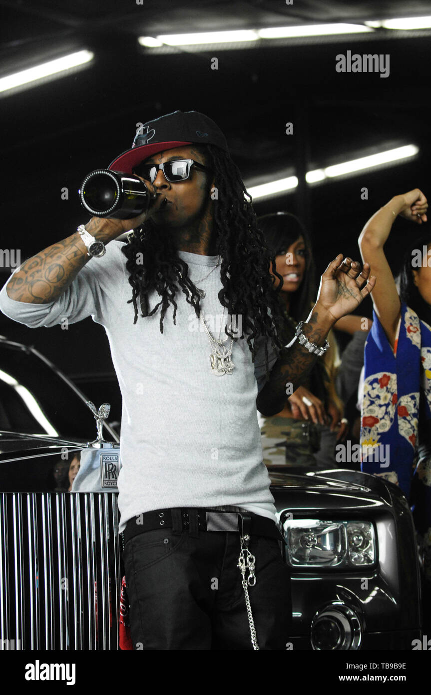 Rapper Lil Wayne on the set of his music video with Young Money called ...