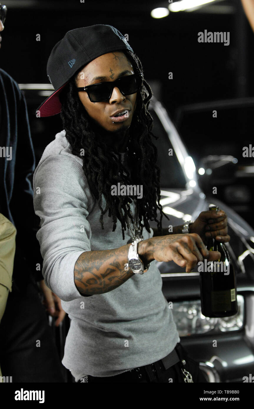 Rapper Lil Wayne on the set of his music video with Young Money called ...