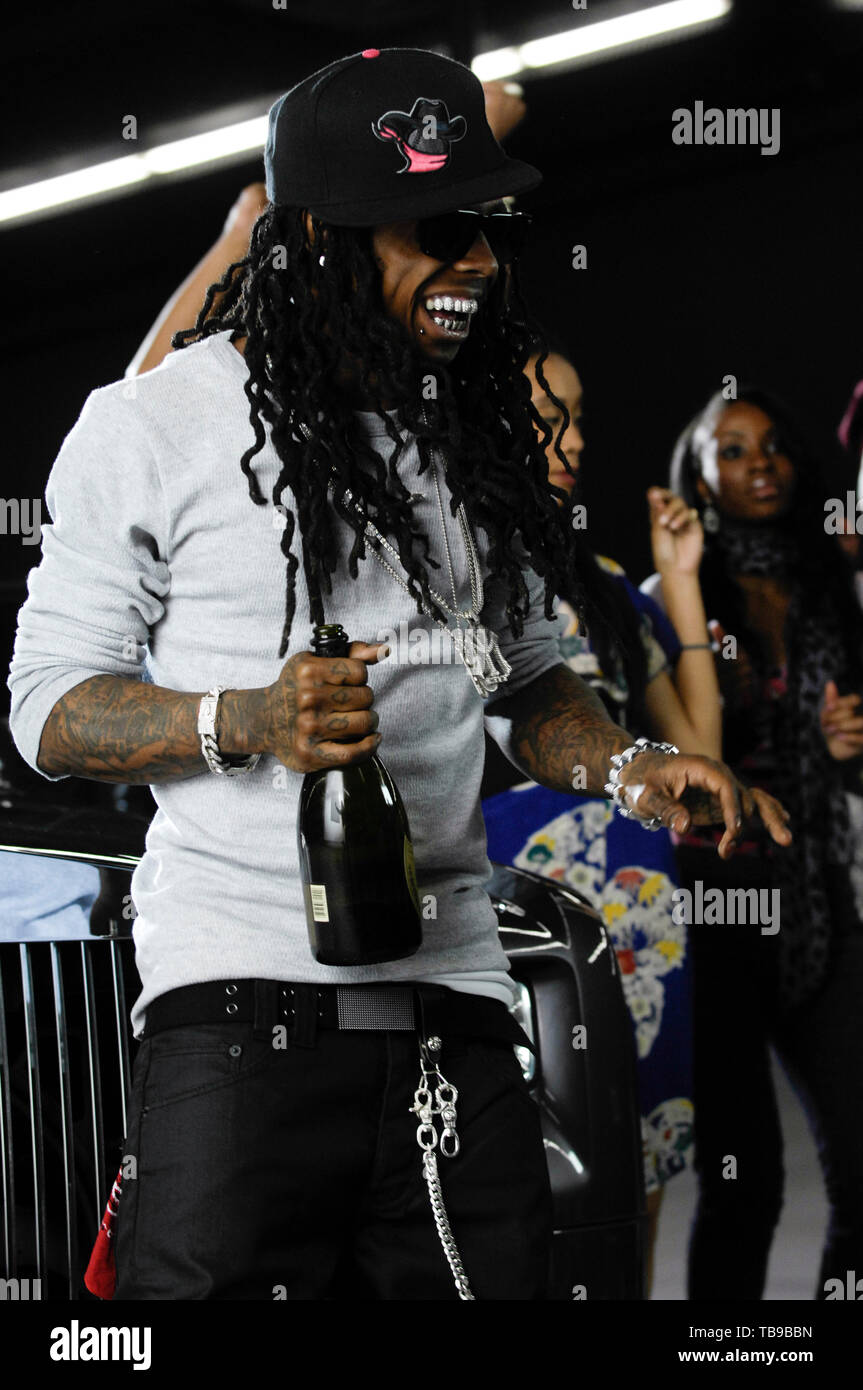 Rapper Lil Wayne on the set of his music video with Young Money called ...