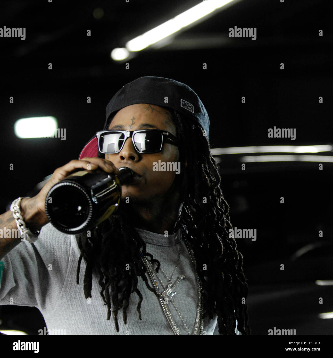 Rapper Lil Wayne on the set of his music video with Young Money called ...