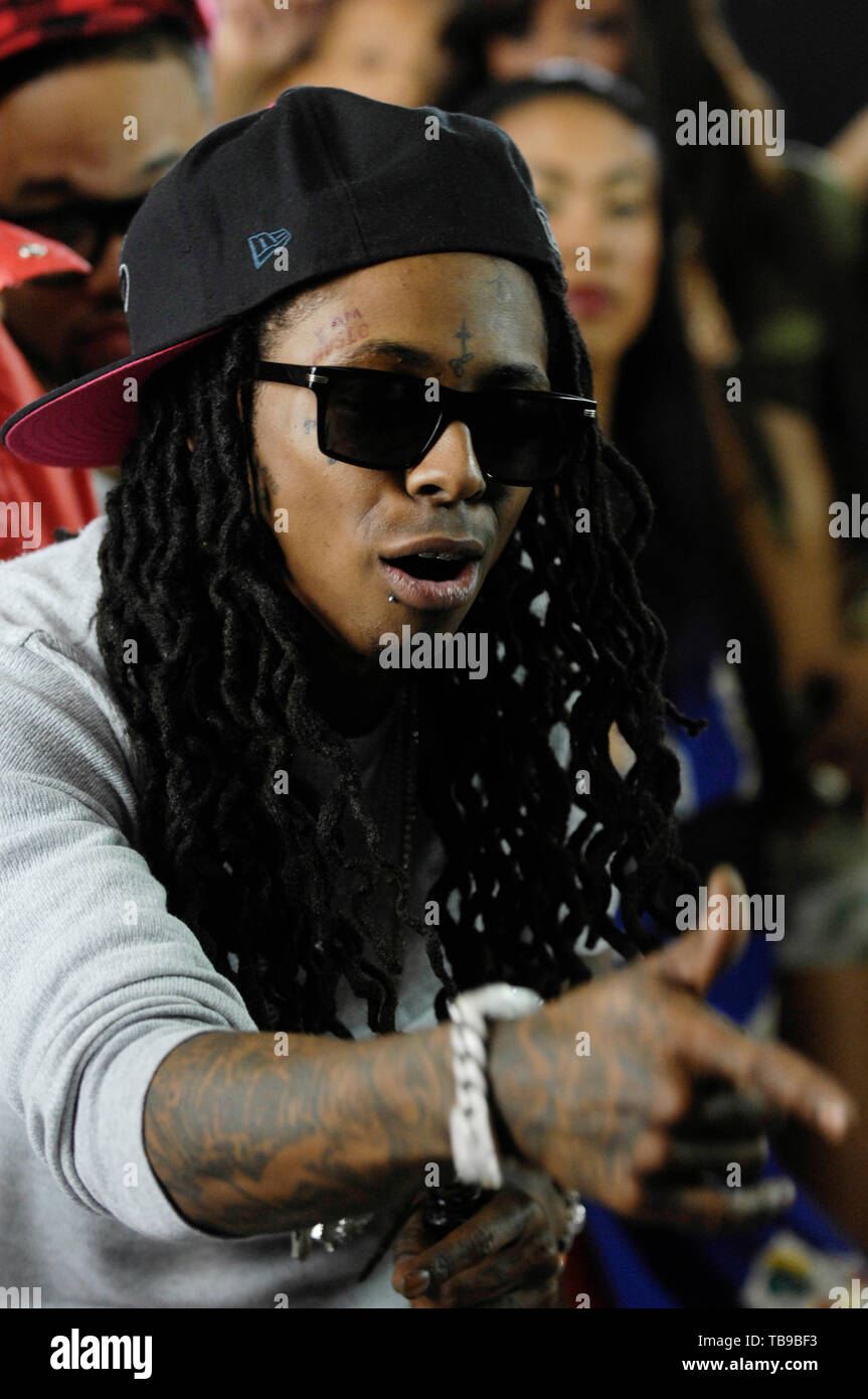 Rapper Lil Wayne on the set of his music video with Young Money called ...