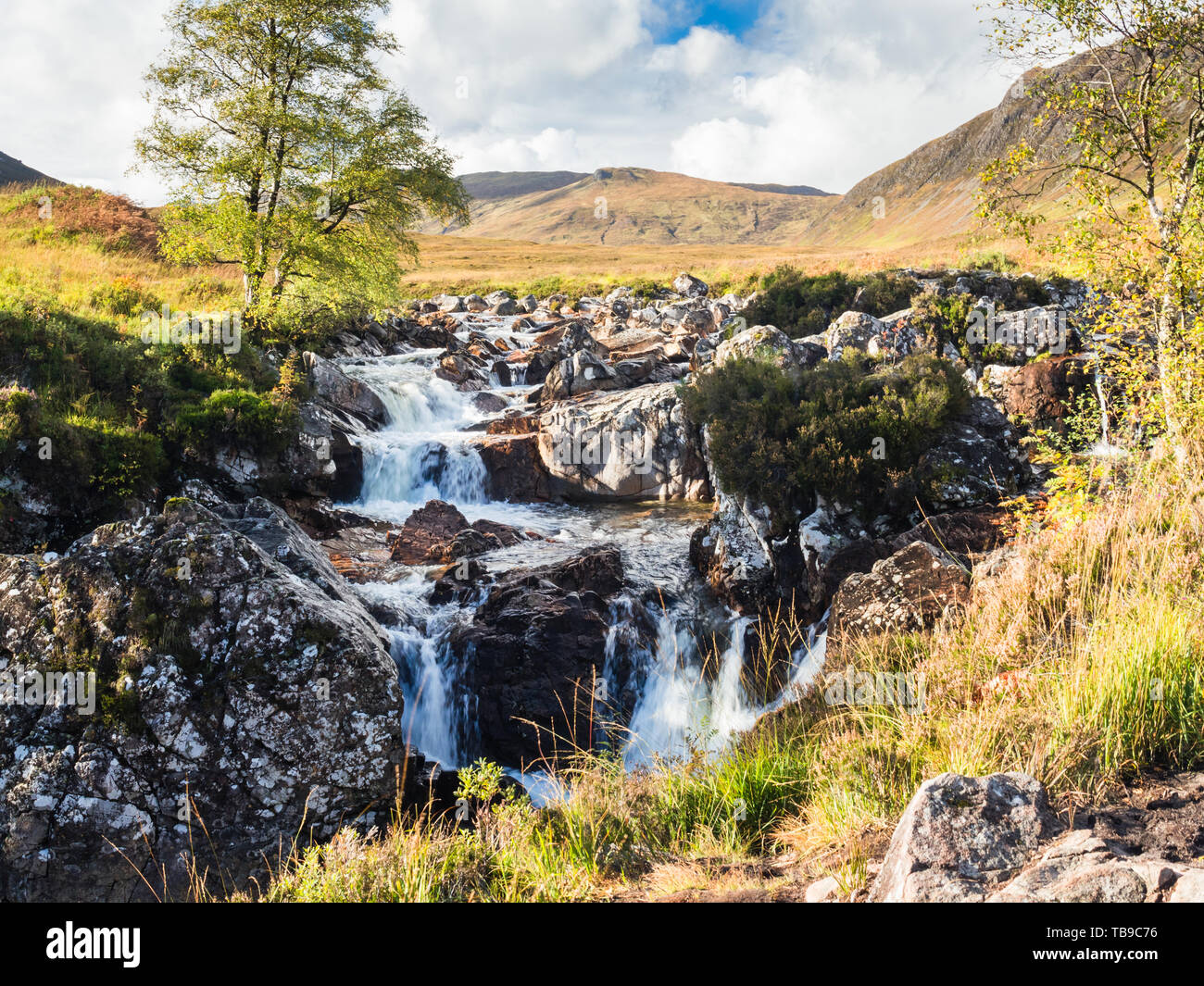 Waterfall in the River Etive in Glen Etive in the Glen Coe region ...