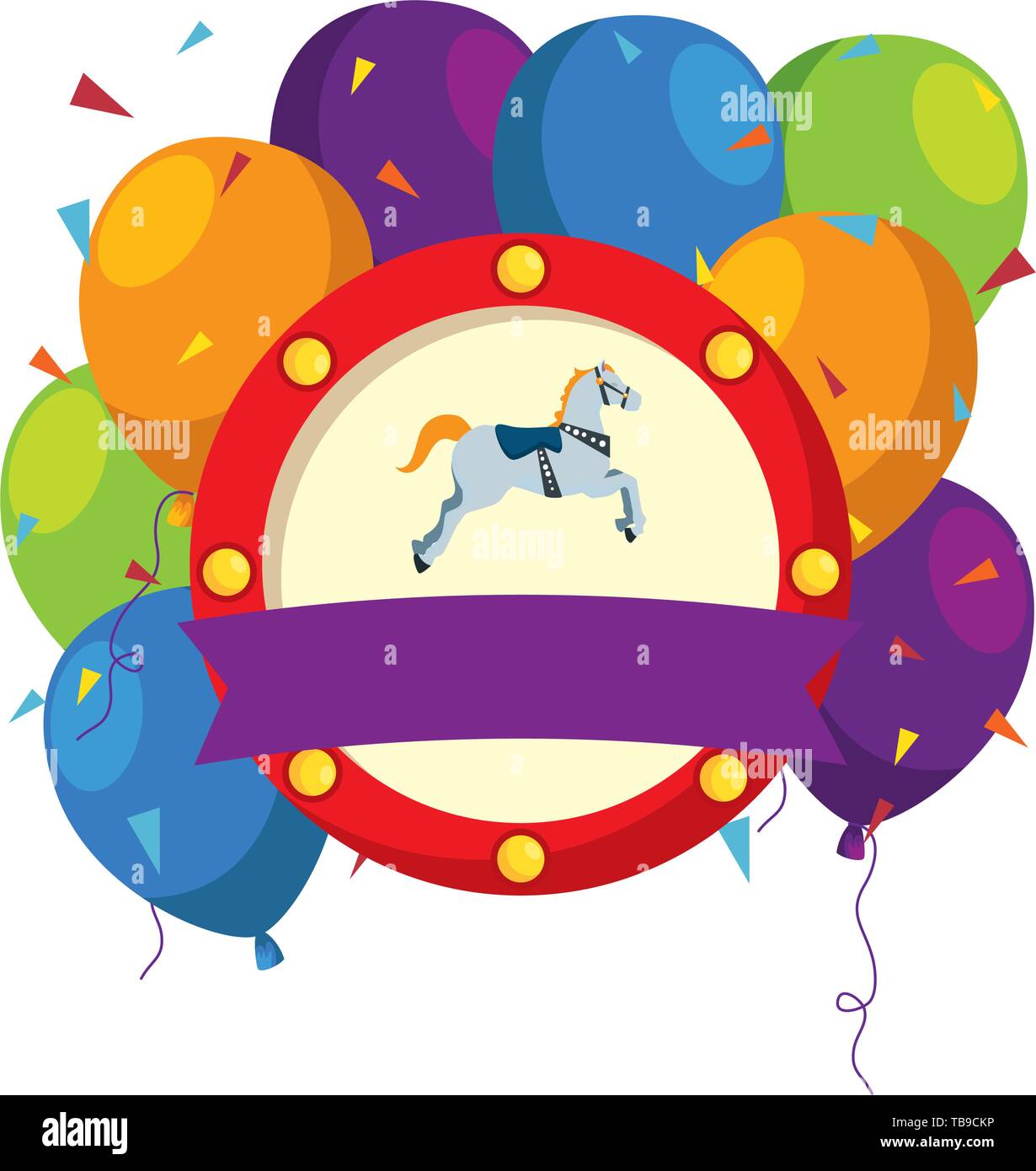 carousel horse carnival with balloons helium emblem Stock Vector Image ...