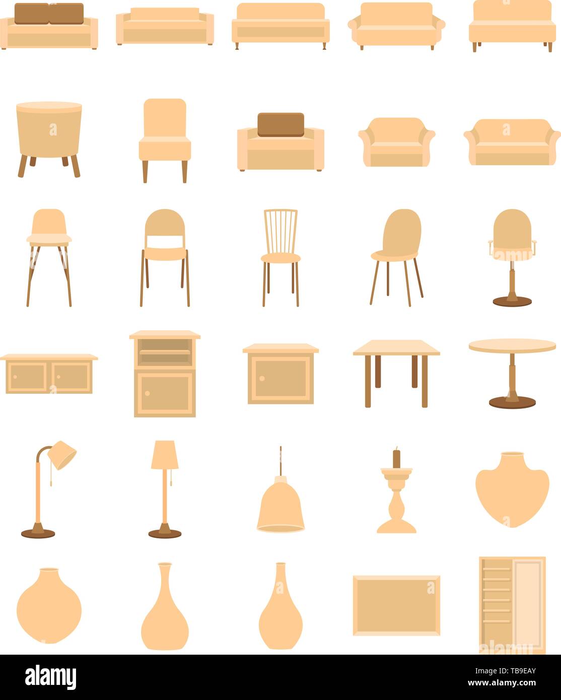 Interface Elements icon set, sofas, tables, chairs vector illustration ...