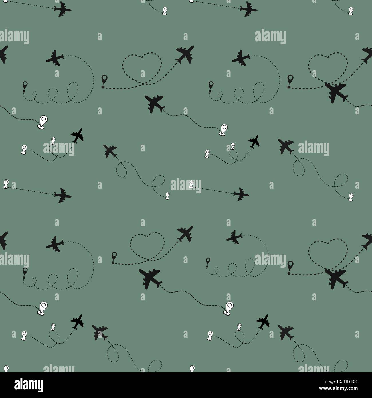 Travel around the world airplane routes seamless pattern, background ...