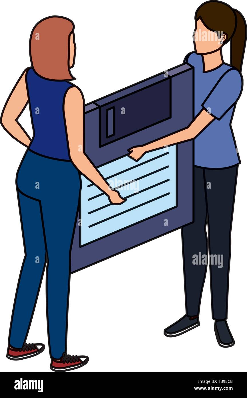 young women lifting floppy disk data storage Stock Vector Image & Art ...