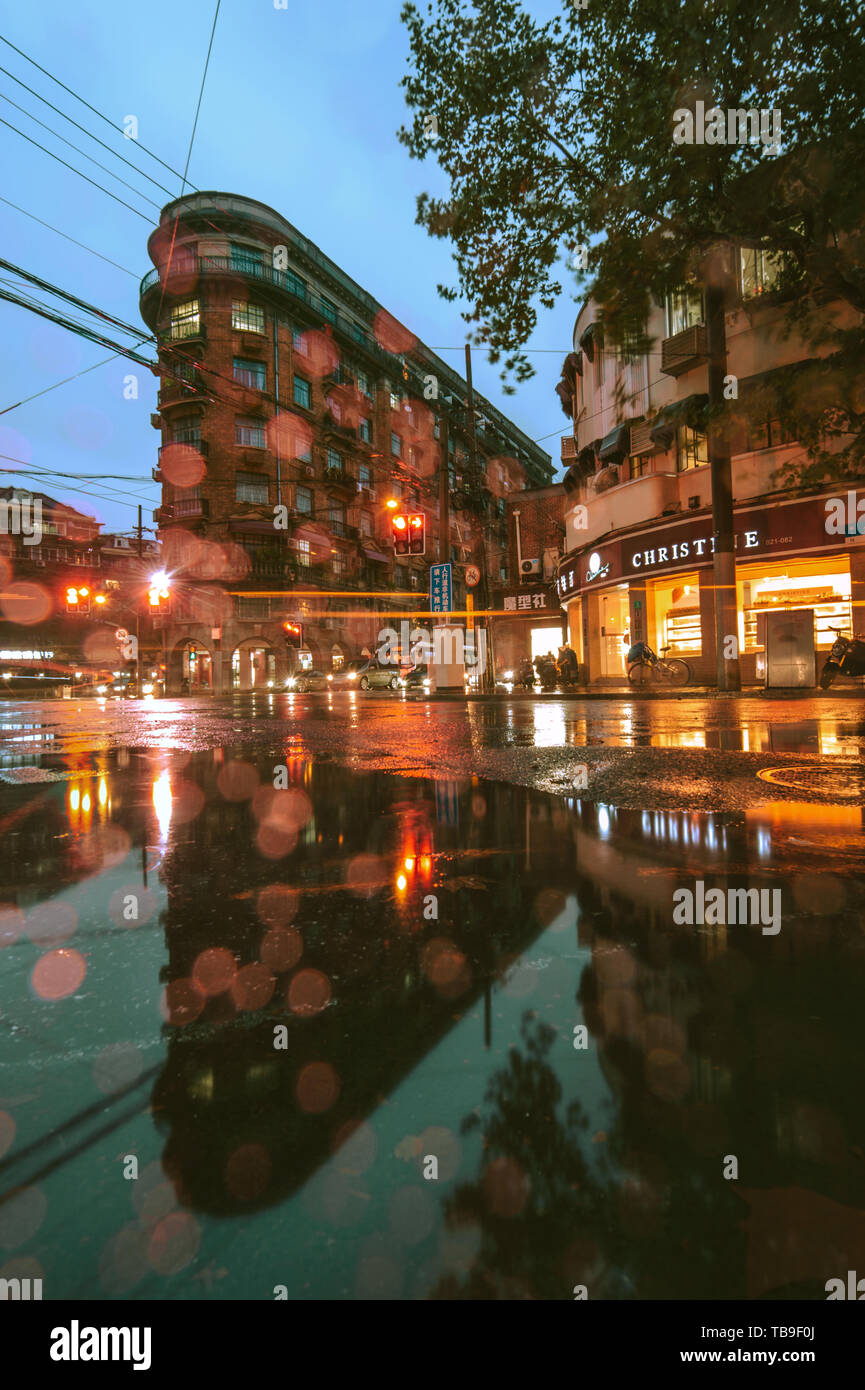 The Normandy apartment on Wukang Road, Shanghai during a rainy night ...
