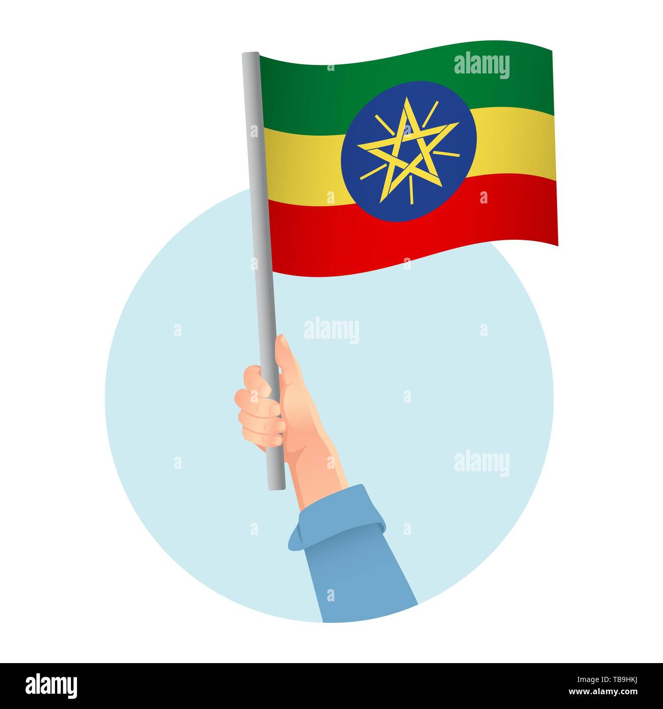 Ethiopia flag in hand. Patriotic background. National flag of Ethiopia ...