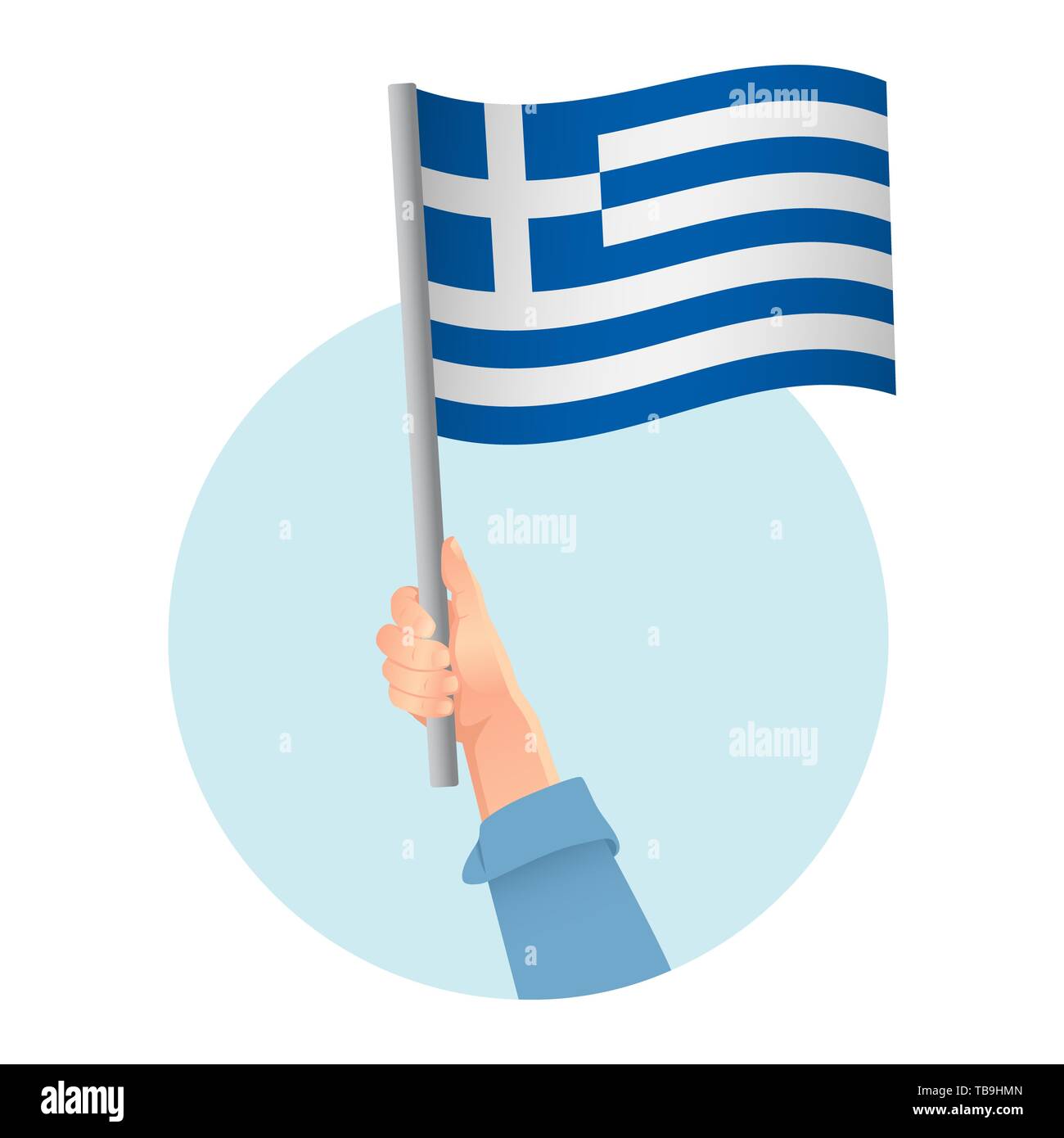 Greece flag in hand. Patriotic background. National flag of Greece ...
