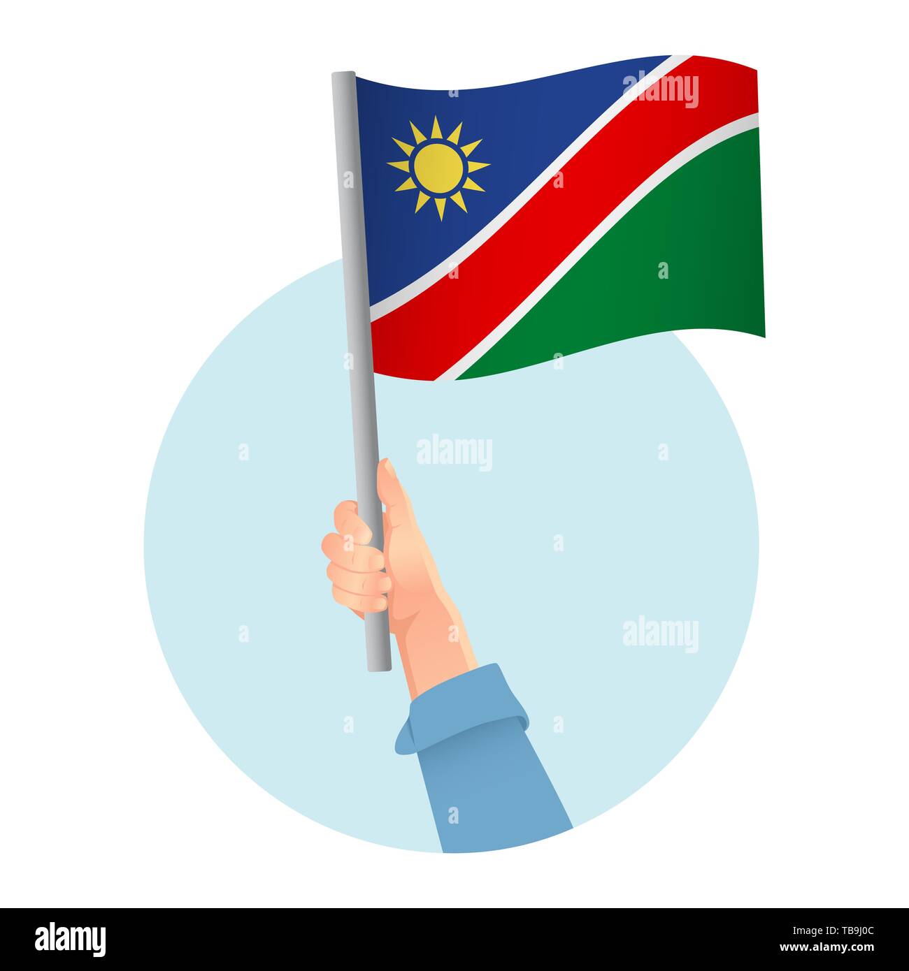 Namibia flag in hand. Patriotic background. National flag of Namibia ...