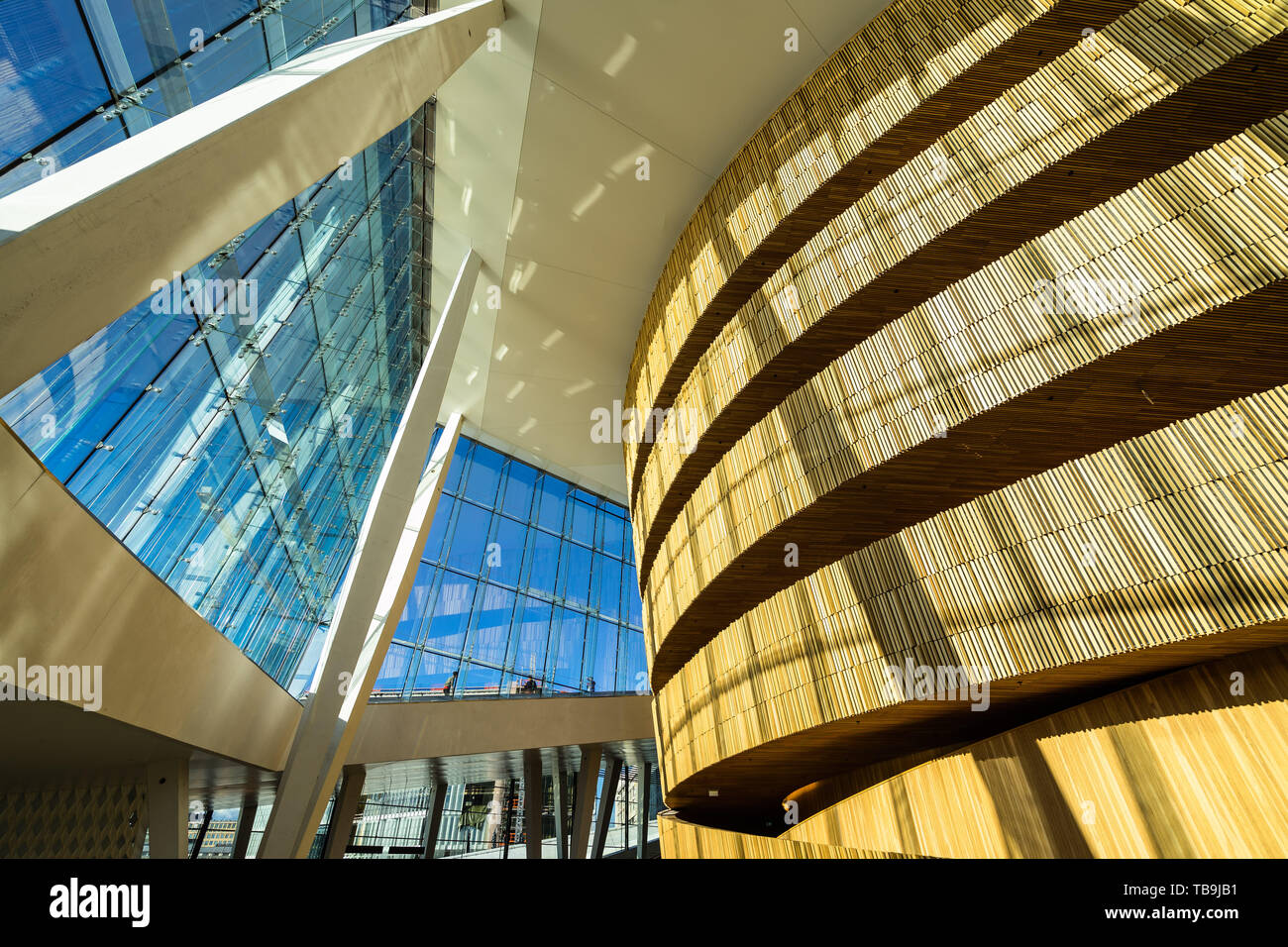 Distinctive architectural style inside the Oslo Opera House, Norway ...