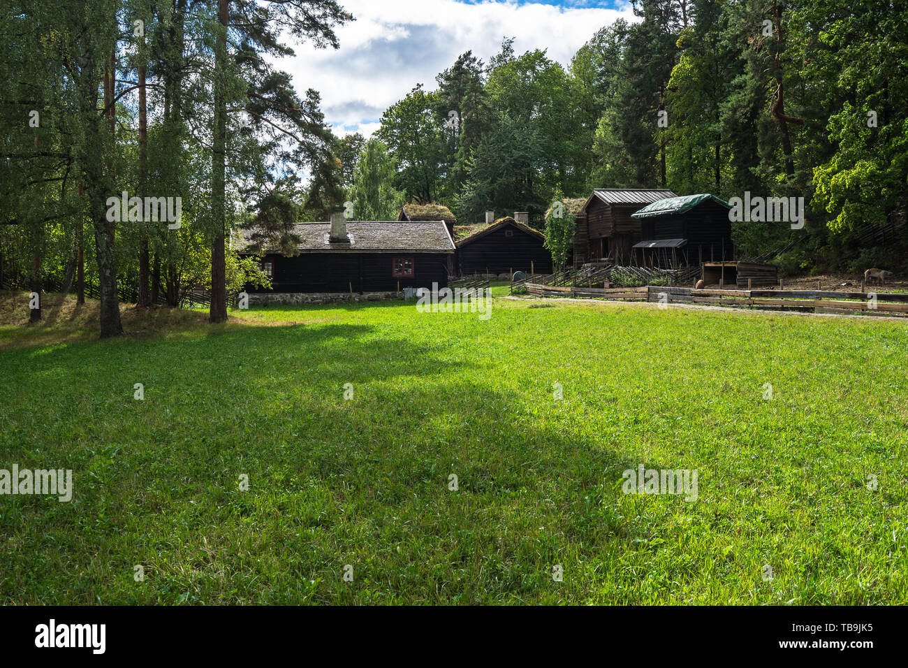 Log houses in the farmstead from at Norsk Folkemuseum, one of the most ...