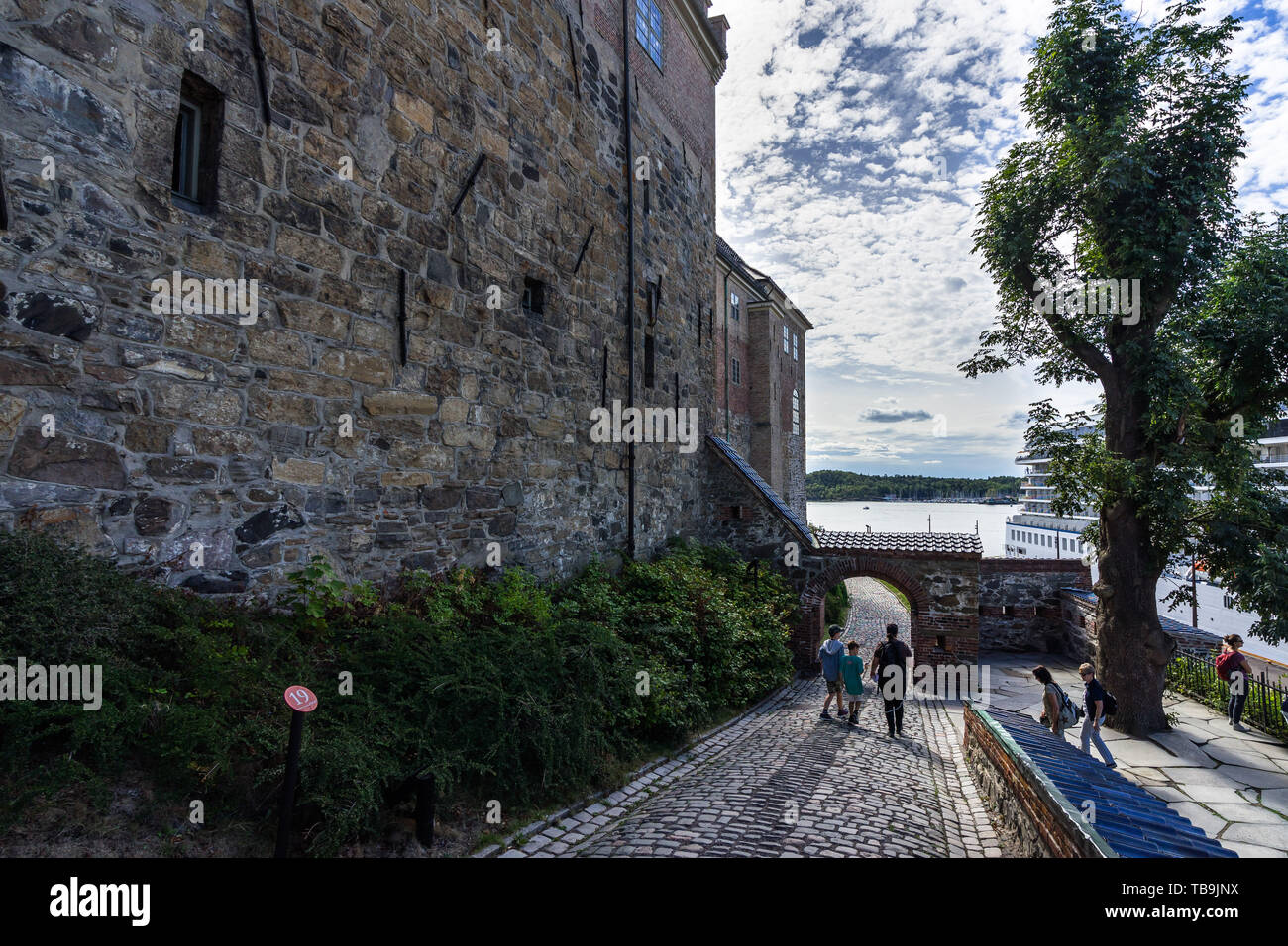 Tourists visiting the Akershus fortress, one of the most famous ...