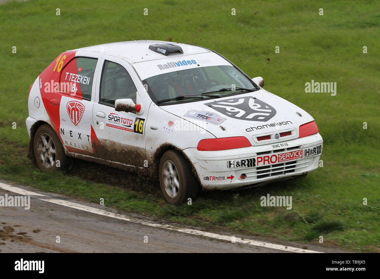 ISTANBUL, TURKEY - DECEMBER 16, 2018: Tolga Tezeken drives Fiat Palio ...