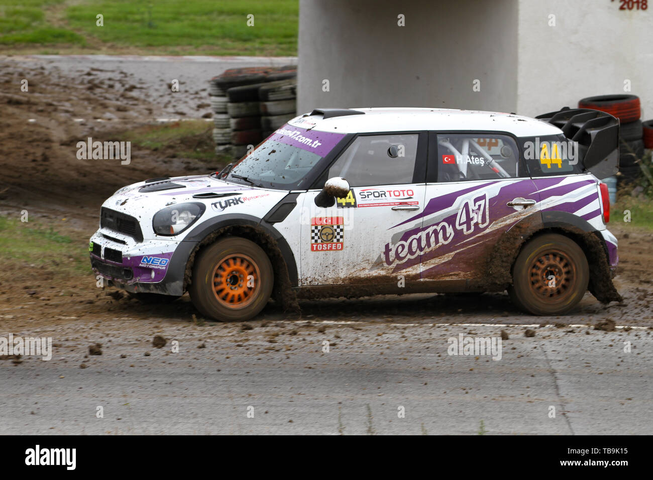 ISTANBUL, TURKEY - DECEMBER 16, 2018: Halim Ates drives Mini JCW WRC ...