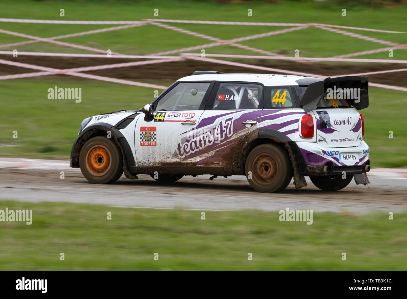 ISTANBUL, TURKEY - DECEMBER 16, 2018: Halim Ates drives Mini JCW WRC ...