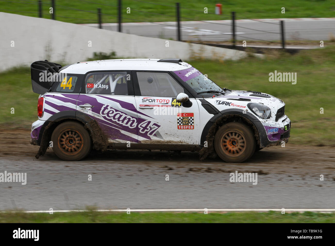 ISTANBUL, TURKEY - DECEMBER 16, 2018: Halim Ates drives Mini JCW WRC ...