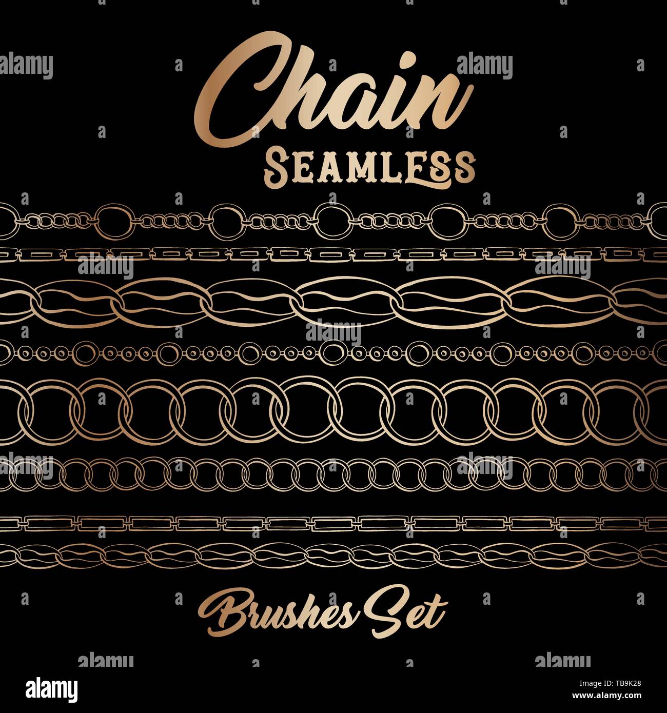Golden chains seamless brushes. Horizontal bracelets on Black ...