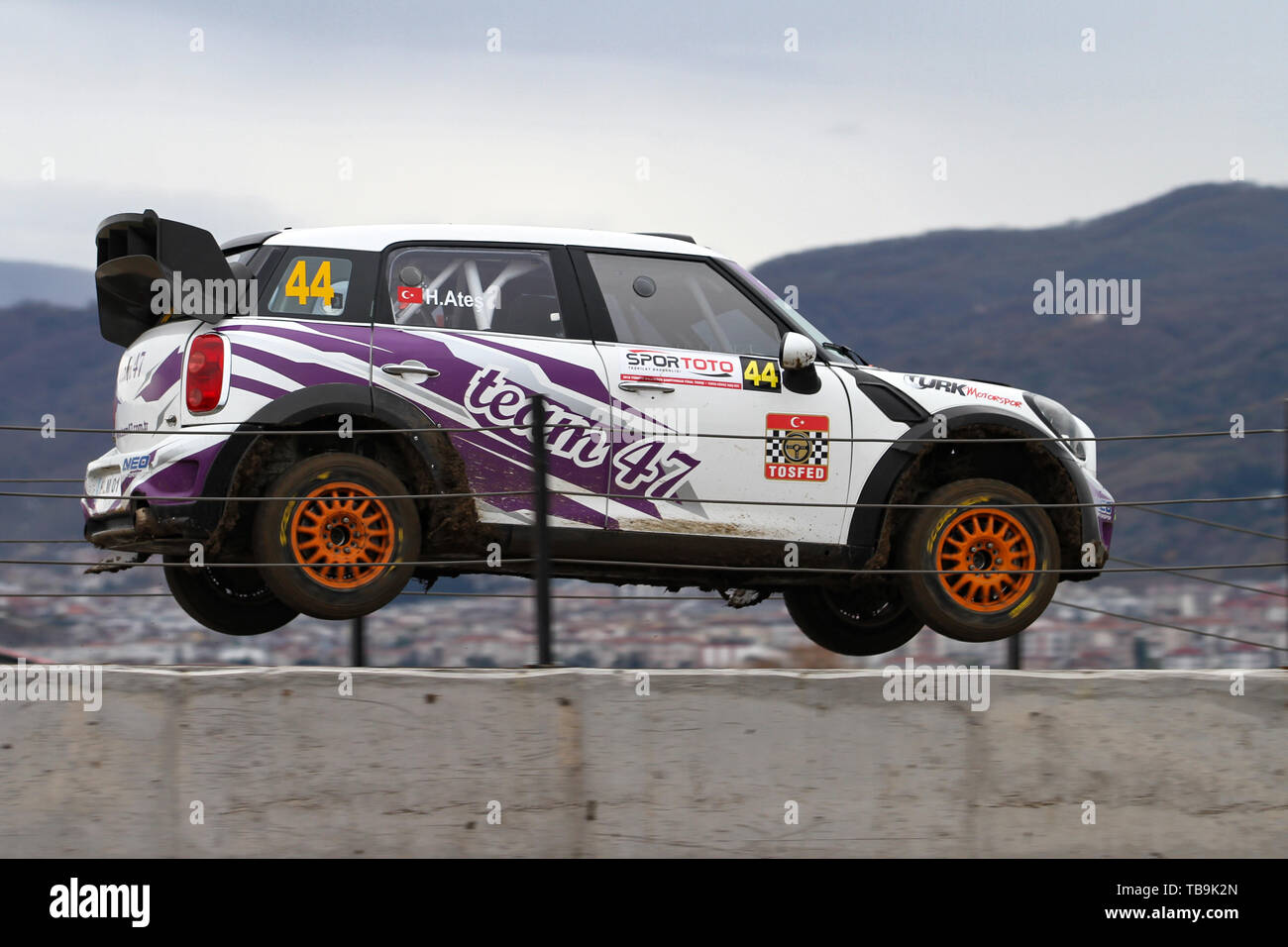 ISTANBUL, TURKEY - DECEMBER 16, 2018: Halim Ates drives Mini JCW WRC ...