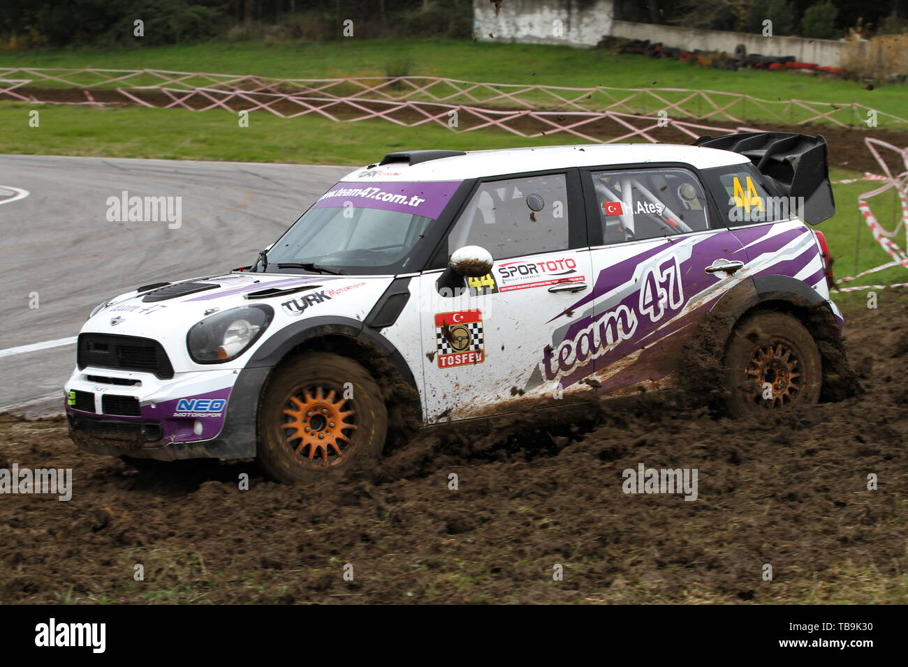 ISTANBUL, TURKEY - DECEMBER 16, 2018: Halim Ates drives Mini JCW WRC ...