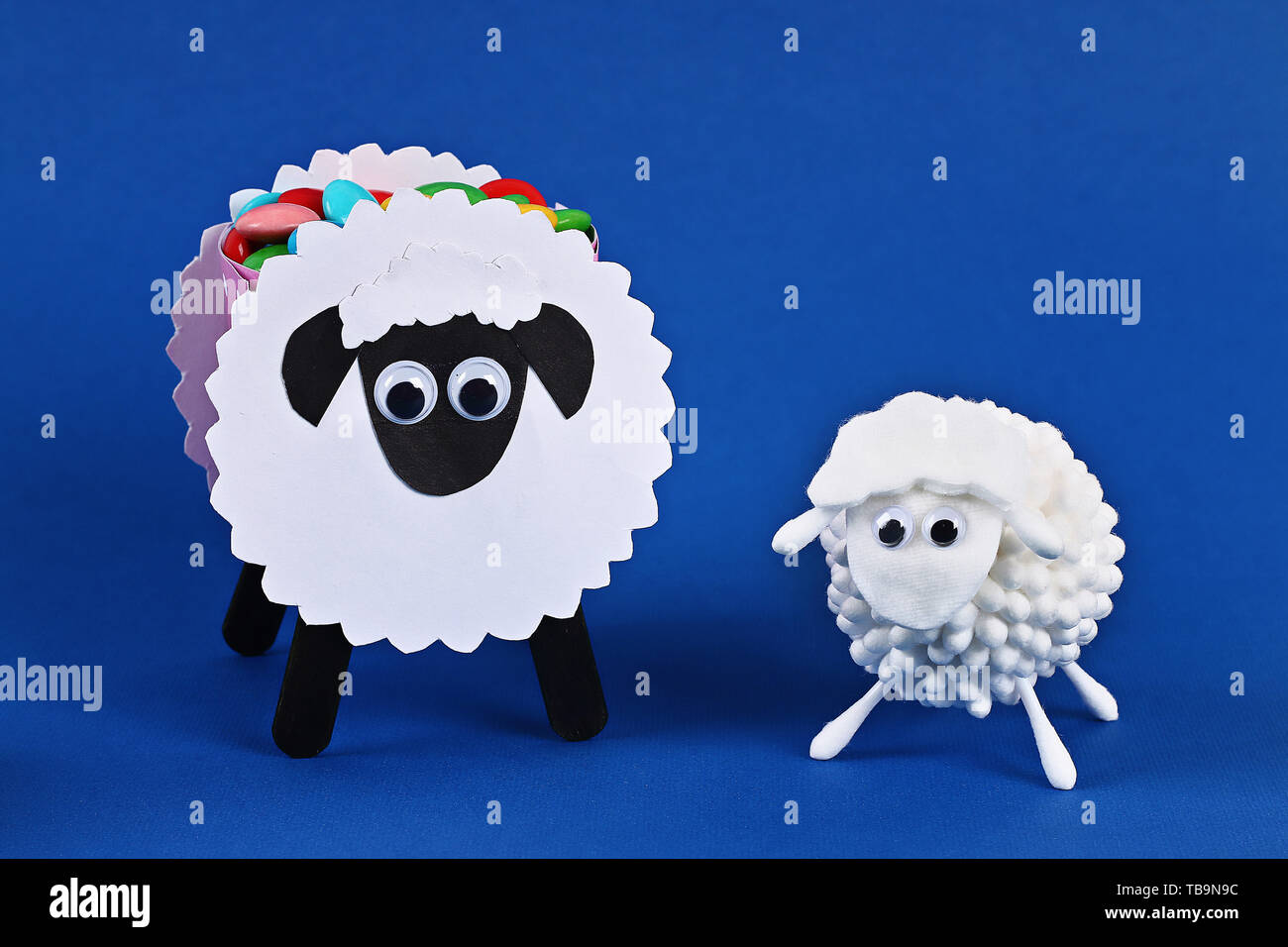 Diy Eid al adha lamb sheep cotton pads, cotton buds, swabs on blue ...