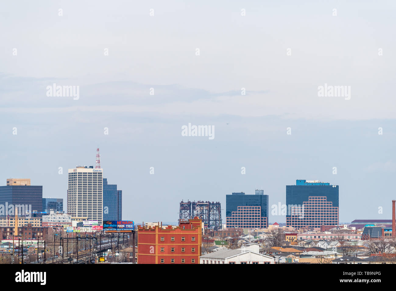 Newark, USA - April 6, 2018: Cityscape of downtown city in New Jersey ...