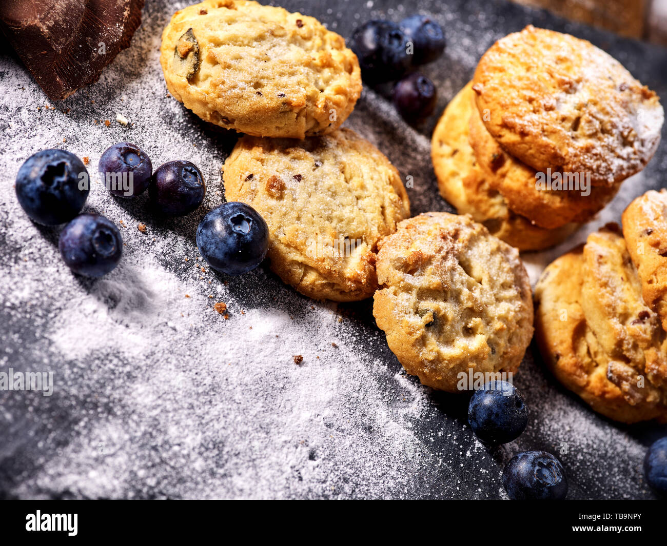 Chocolate chip cookies tied with string. Serving food on slate Stock ...