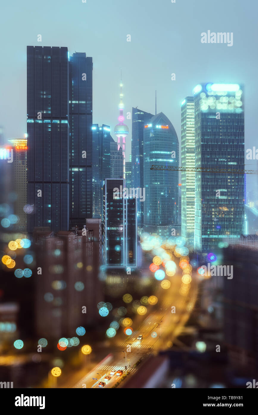 The hazy lights of Shanghai city buildings Stock Photo - Alamy