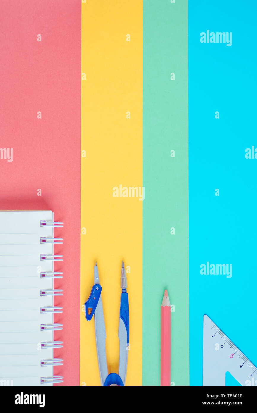 Learn stationery color background Stock Photo - Alamy