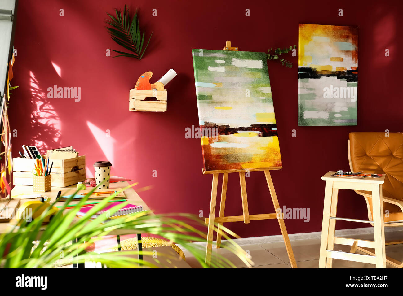 Stylish interior of painter's workshop Stock Photo - Alamy