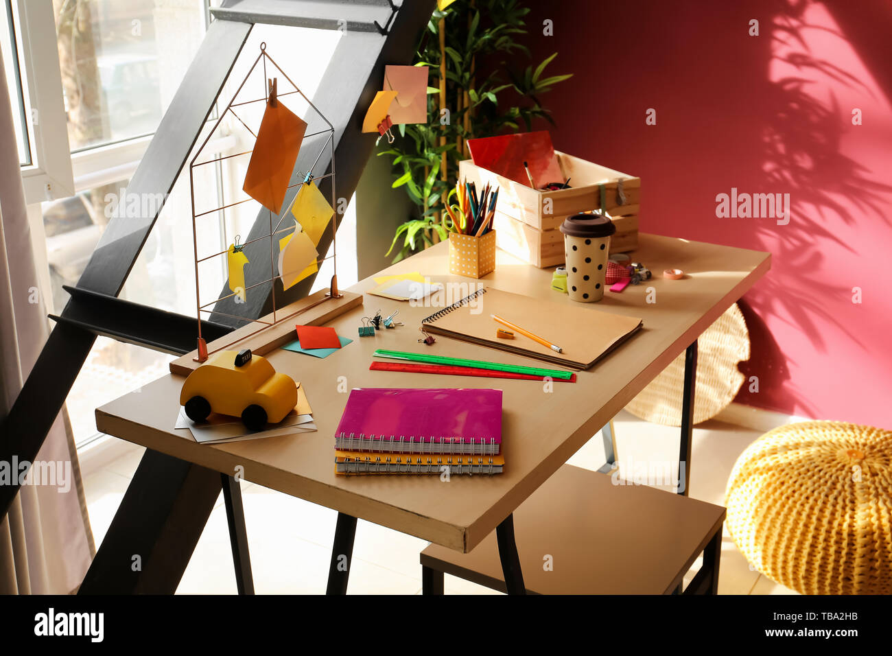 Stylish workplace in interior of painter's workshop Stock Photo - Alamy