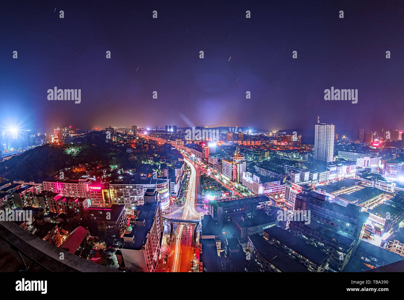 Night View of City Square, Shuyang District, Shaoyang, Hunan Province ...