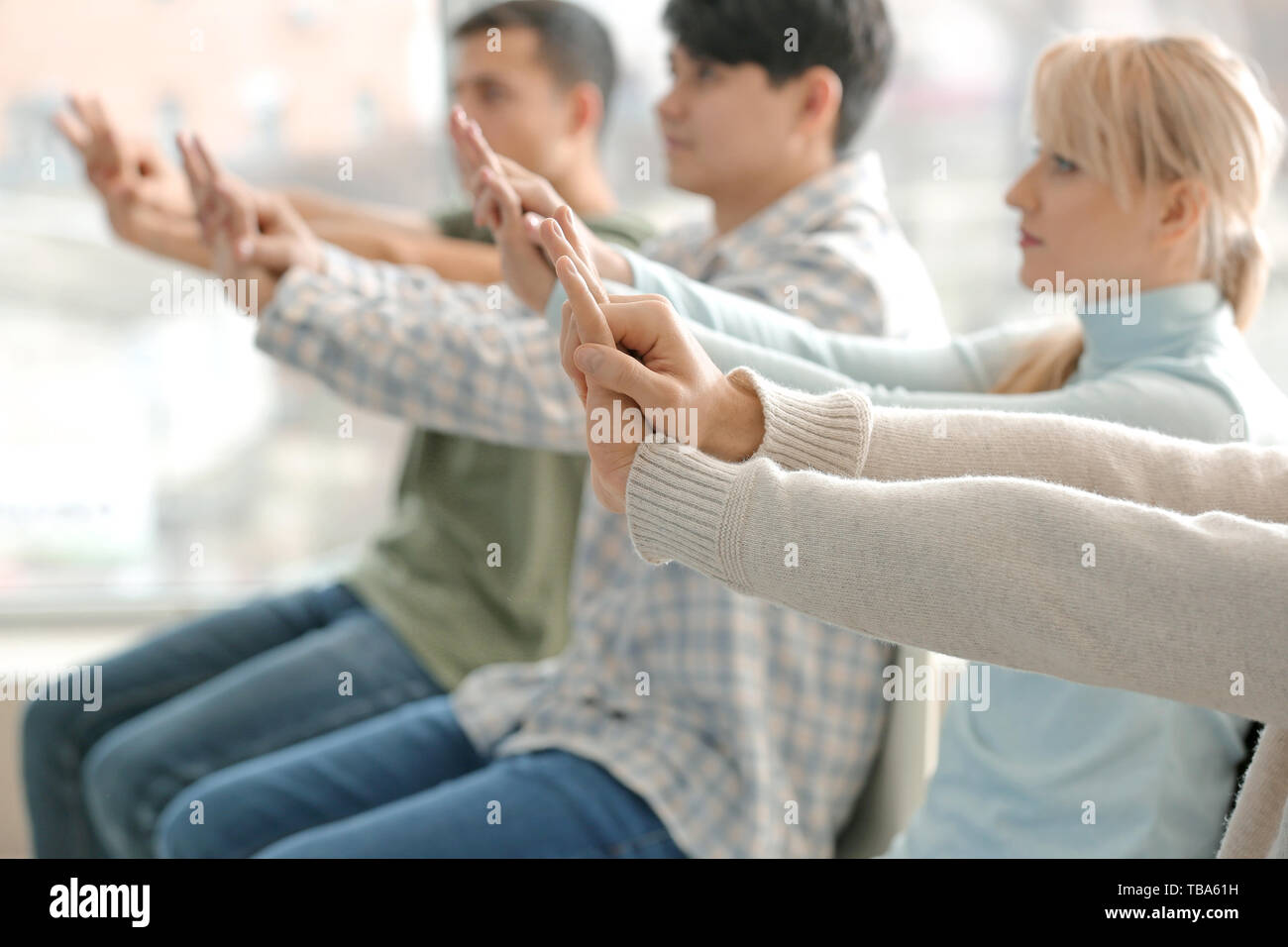 People learning to perform CPR at first aid training course Stock Photo ...