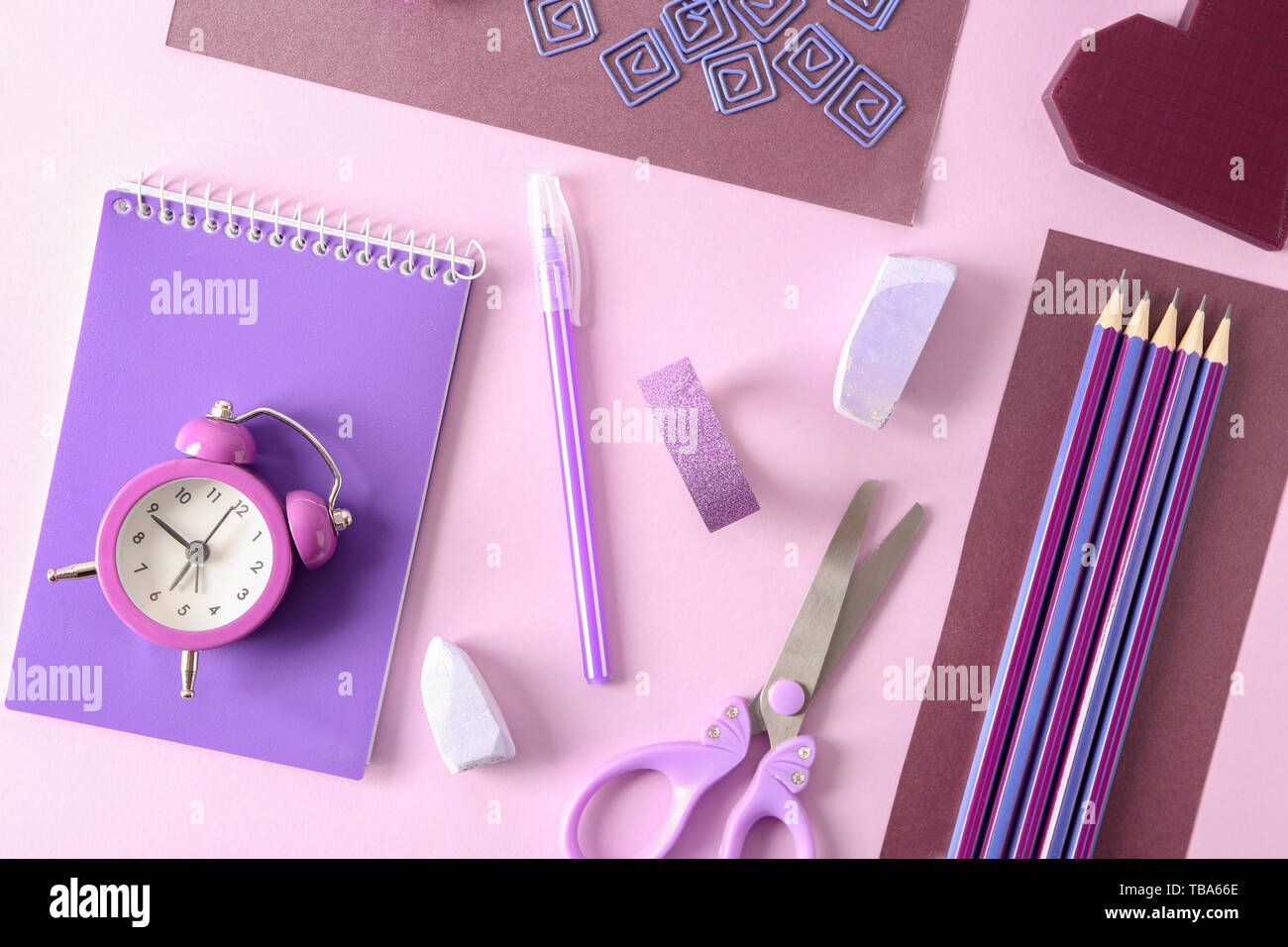 Set of stationery on color background Stock Photo - Alamy
