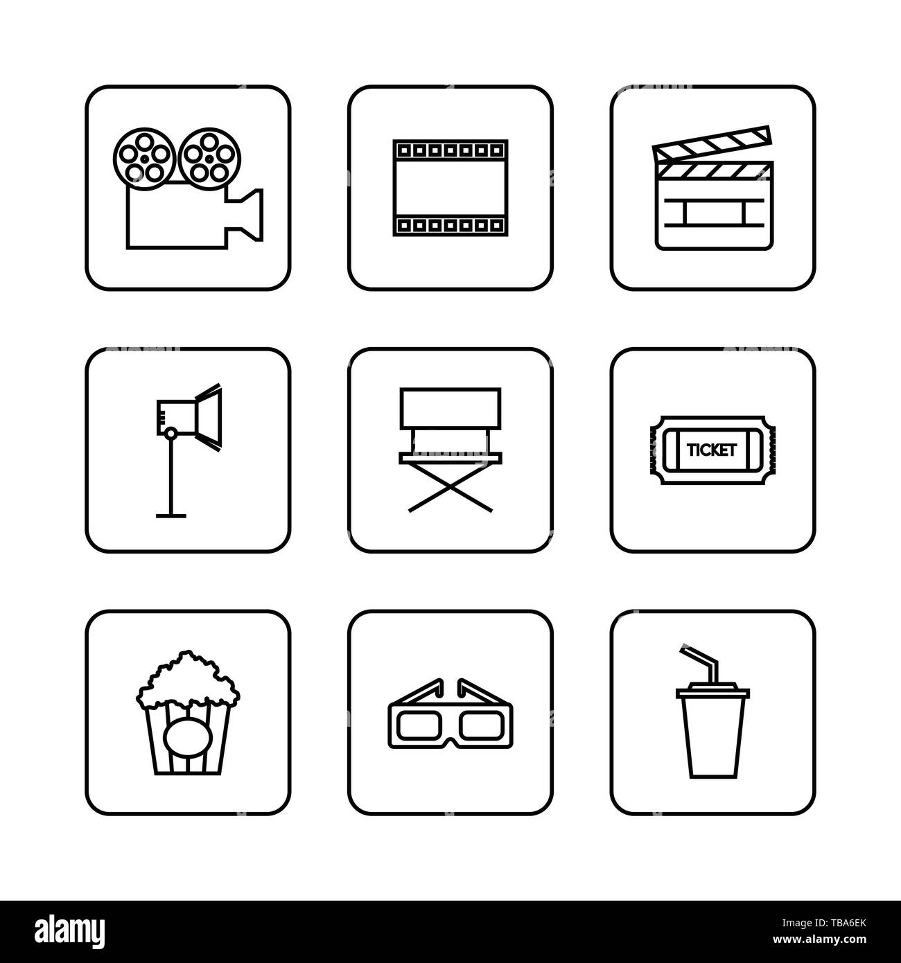 Movie and cinema line icons set isolated on white background, vector ...