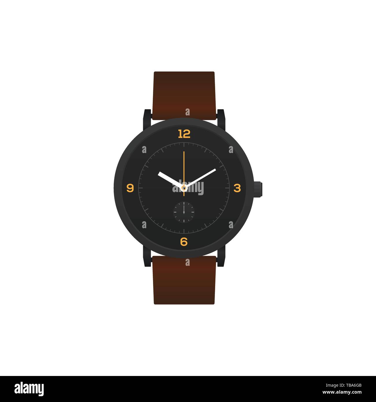 Classic watch with brown leather strap isolated on white background ...