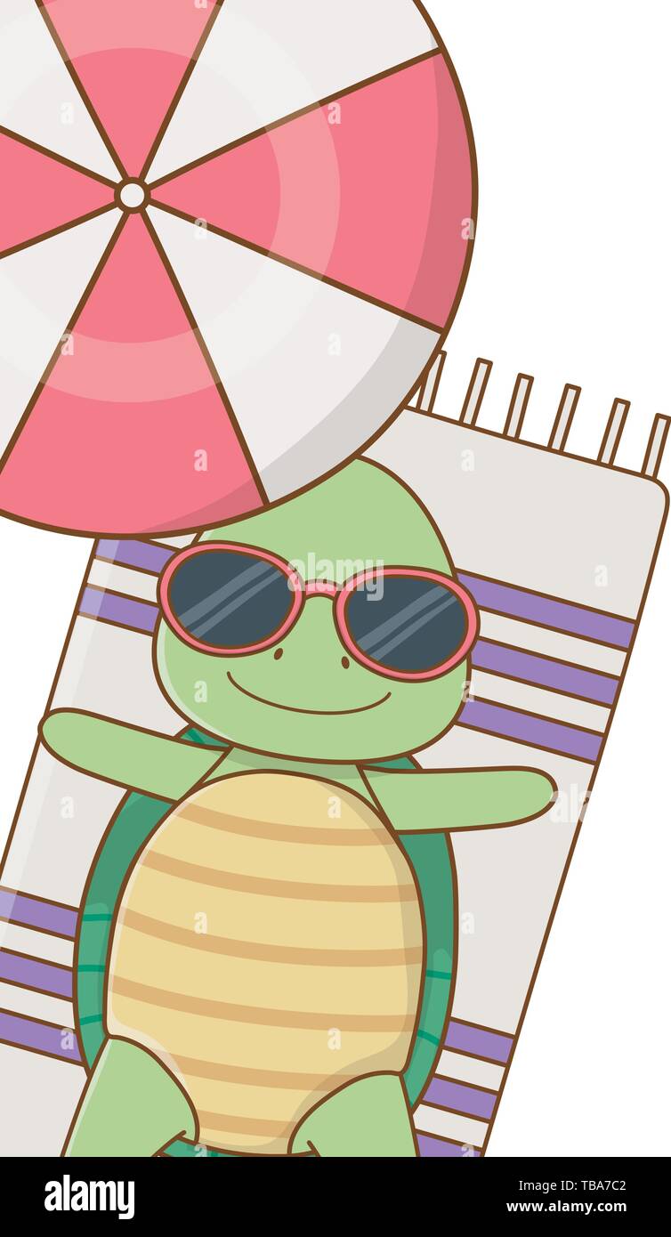 cute animal turtle enjoying summer time vacations holidays cartoon ...