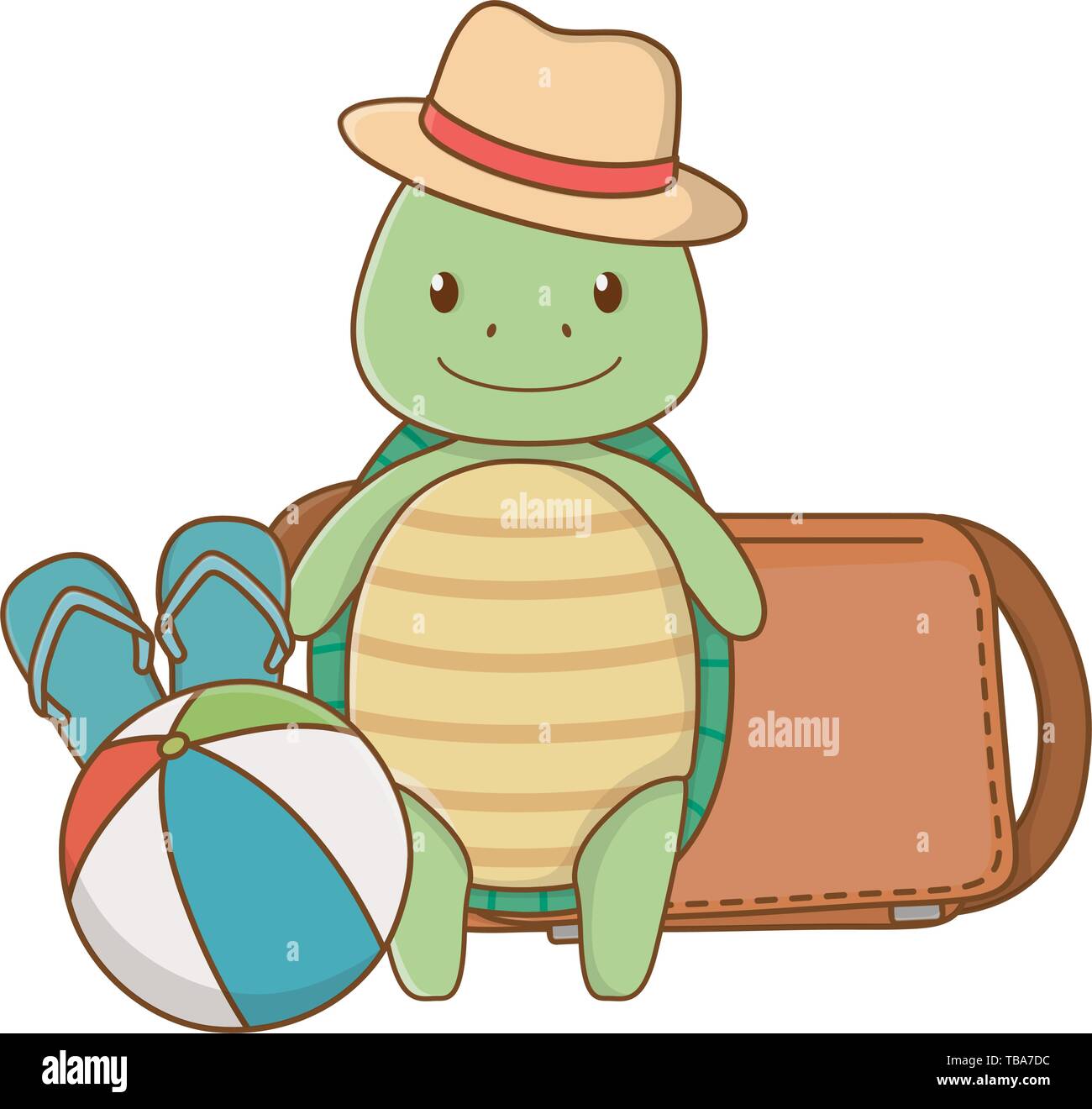 cute animal turtle enjoying summer time vacations holidays cartoon ...