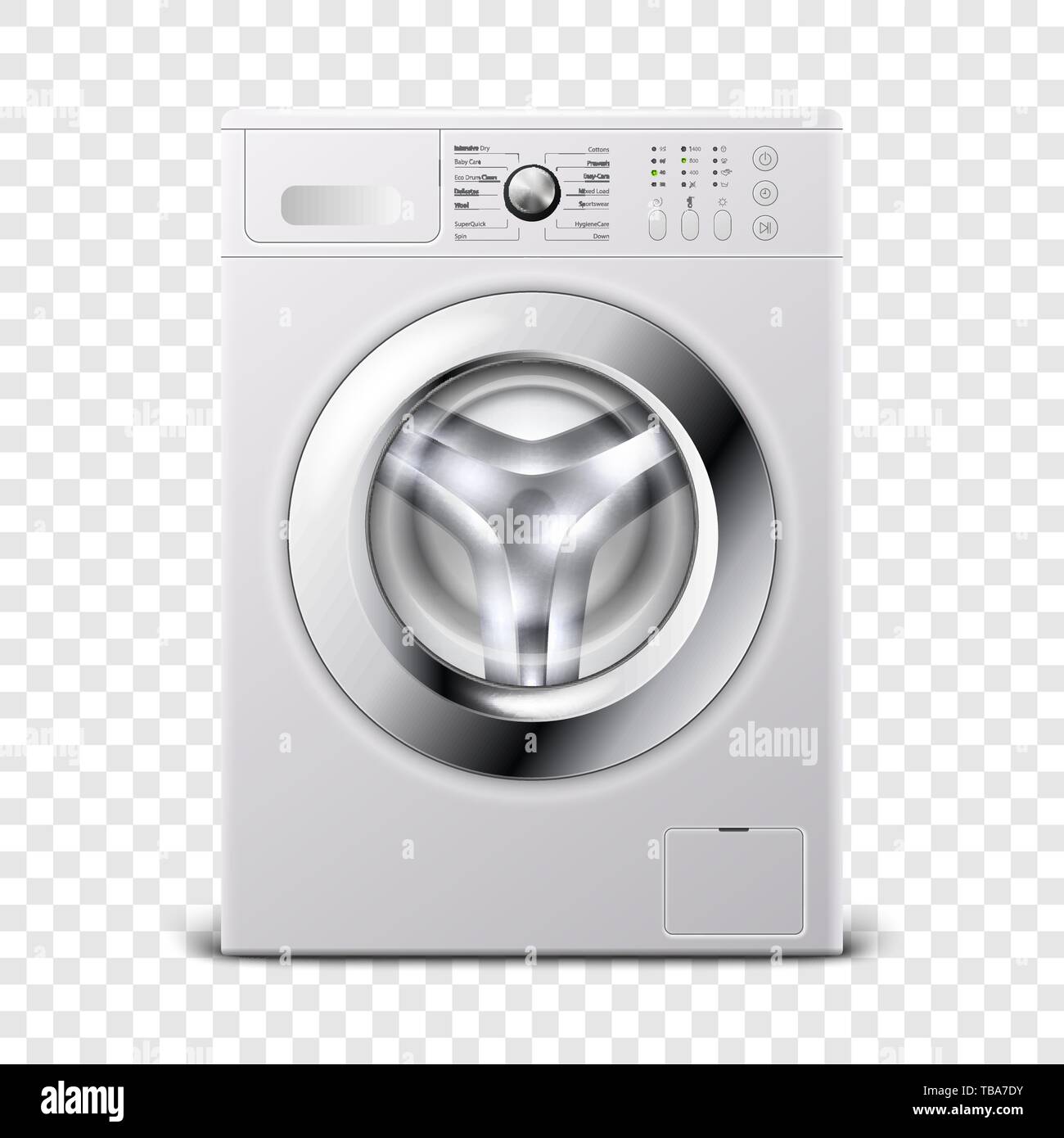 Vector 3d Realistic Modern White Steel Washing Machine Icon Closeup ...