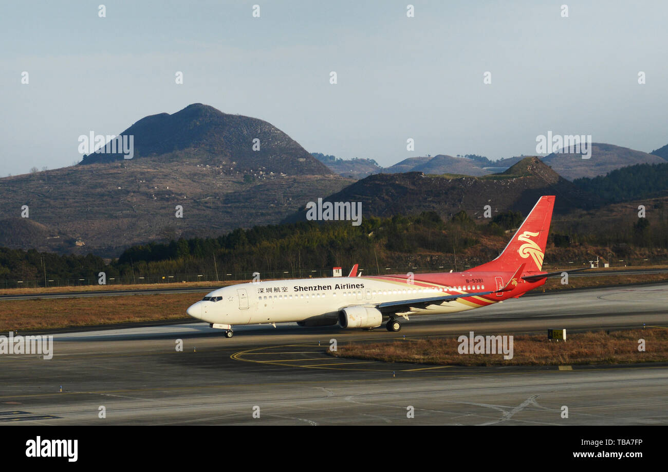 A Shenzhen airlines airplane landing in Longdongbao International ...
