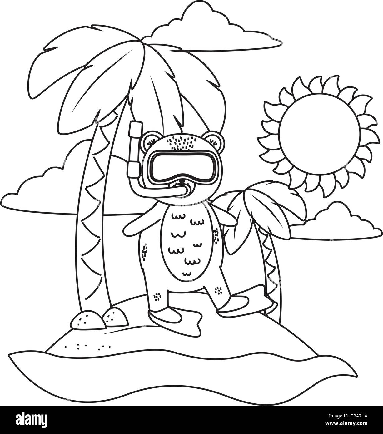 summer vacation relax time cute little happy animal bear wearing ...