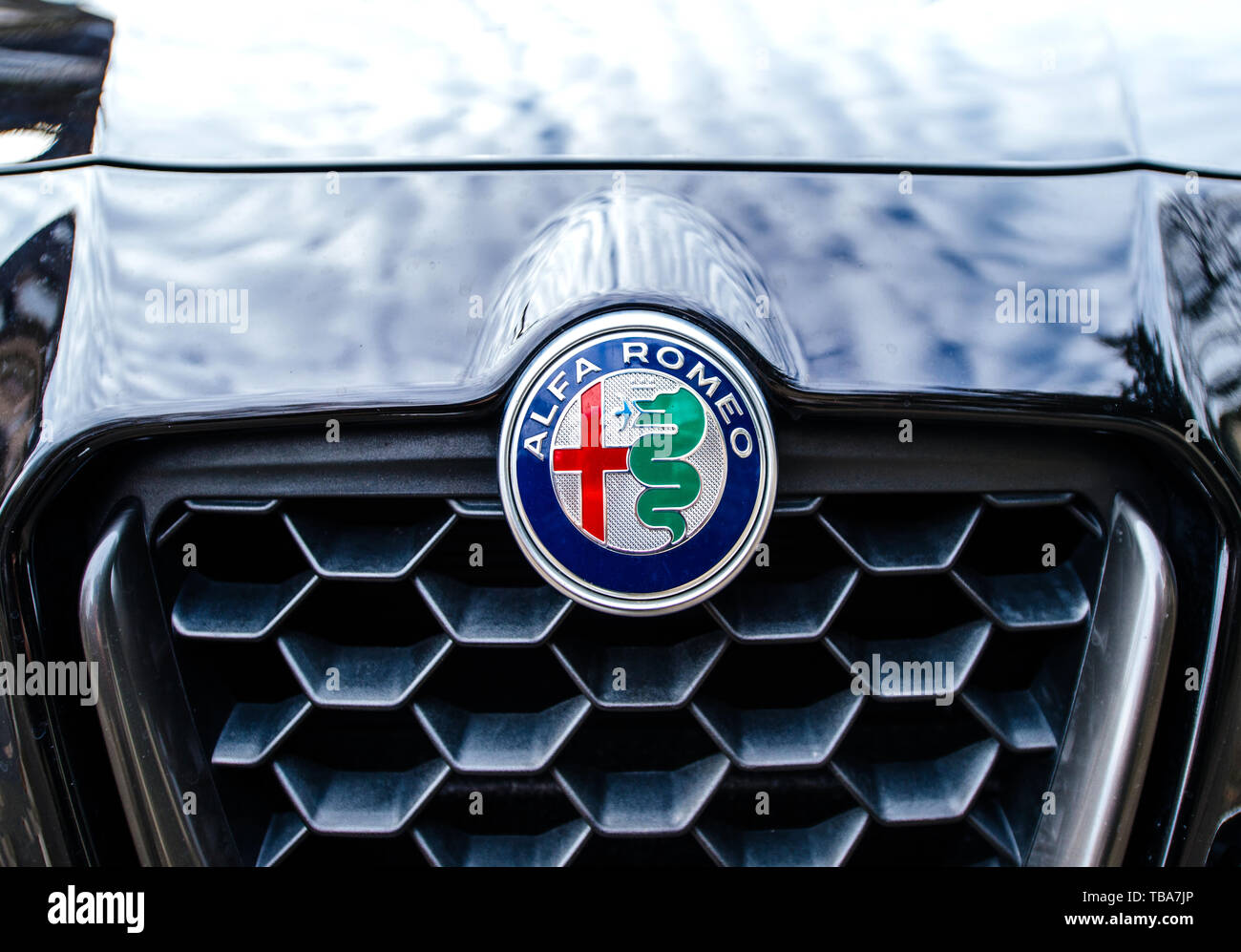 Paris, France - Feb 19, 2017: Close-up Front view of Alfa Romeo ...