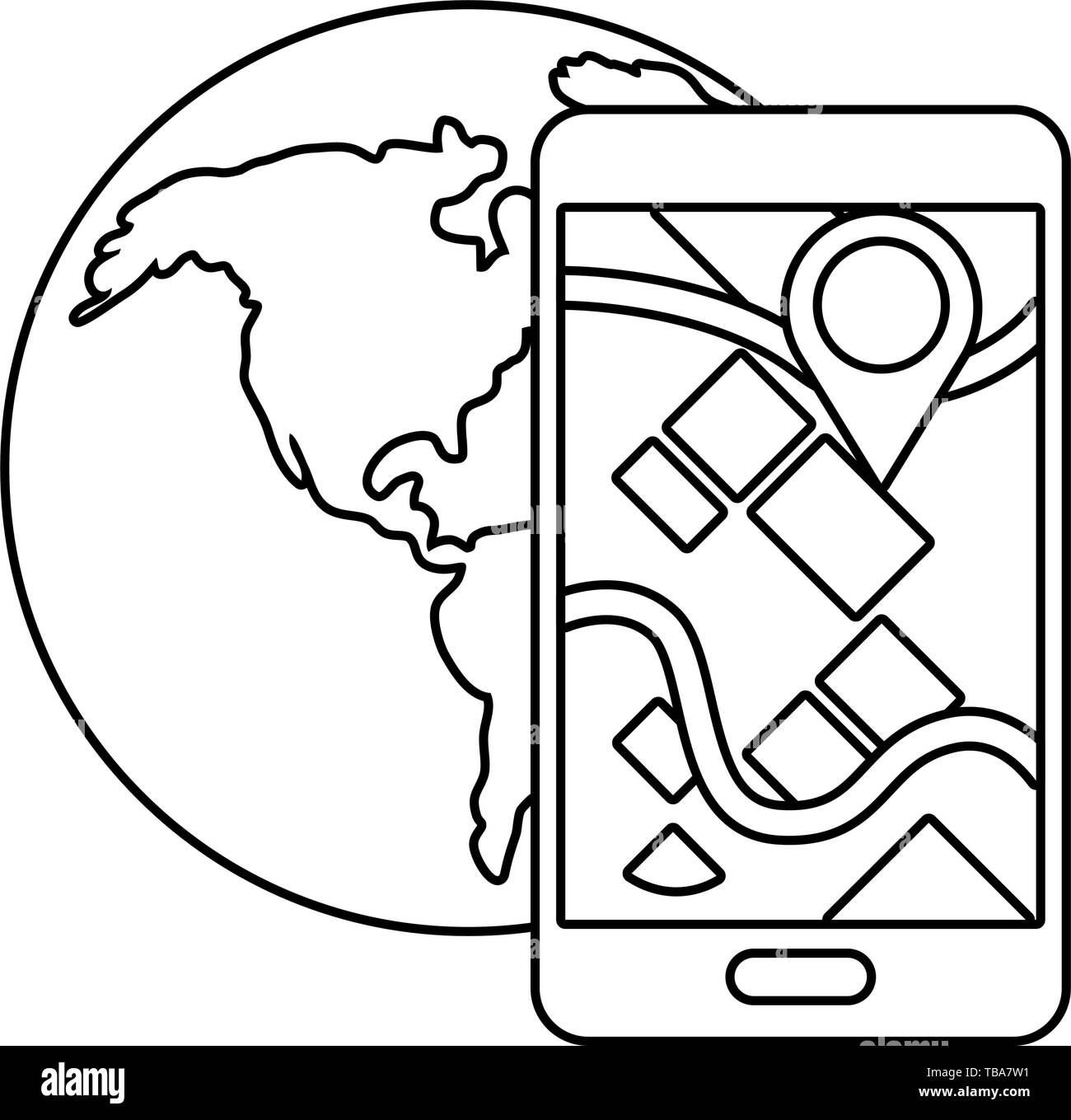 cellphone showing map and location pointer with a globe vector ...