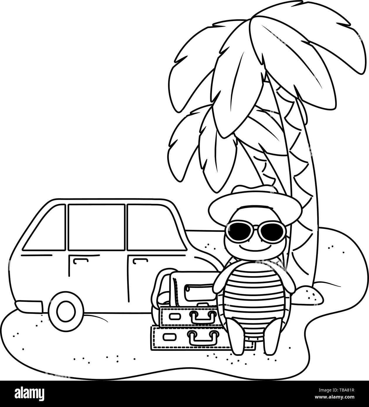 cute animal turtle enjoying summer time vacations holidays cartoon ...