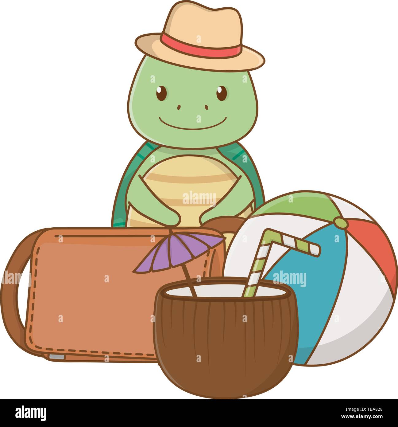 cute animal turtle enjoying summer time vacations holidays cartoon ...