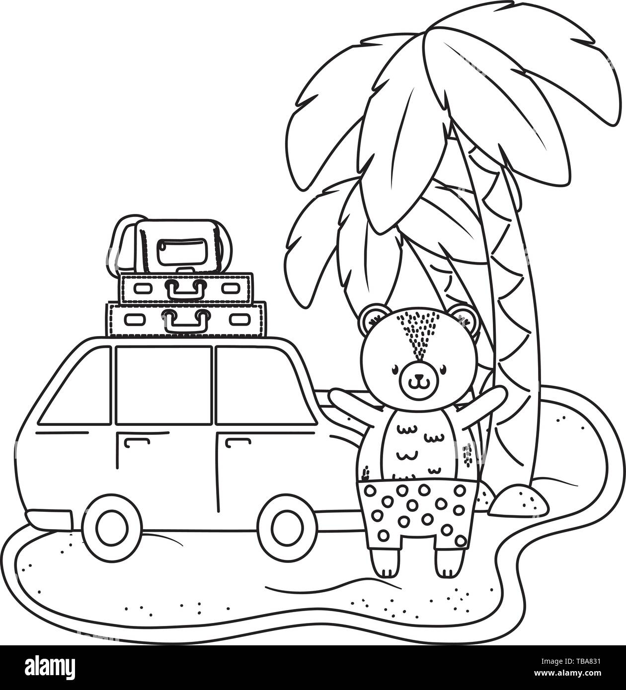 cute animal bear enjoying vacations and summer time, travel and relax ...