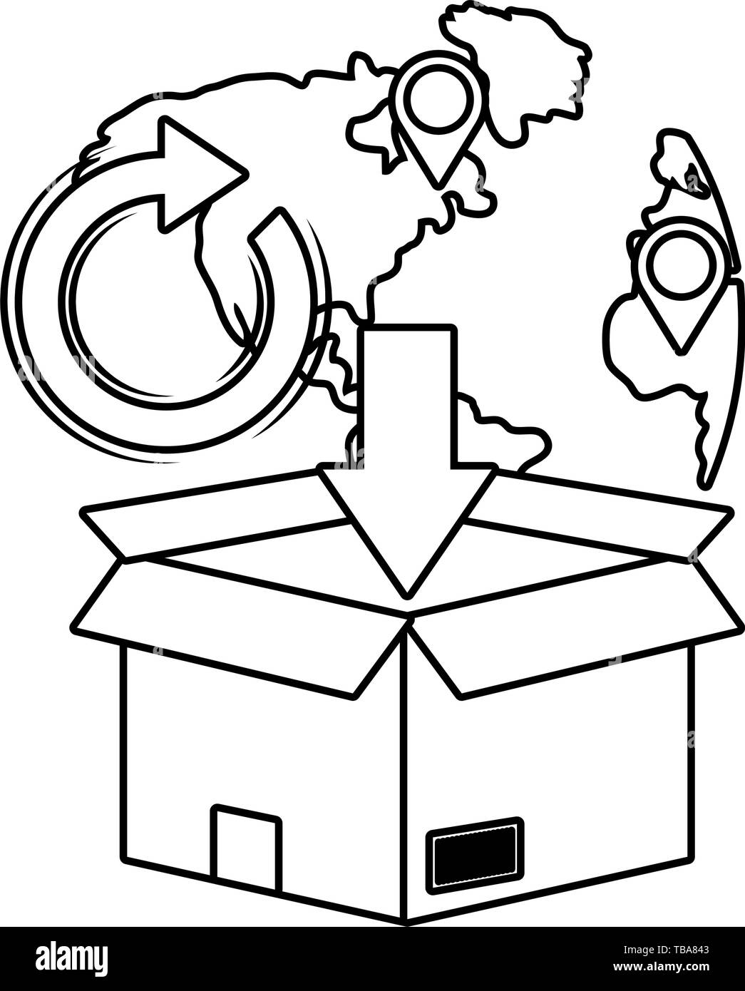 box with map and location points return and download arrow vector ...