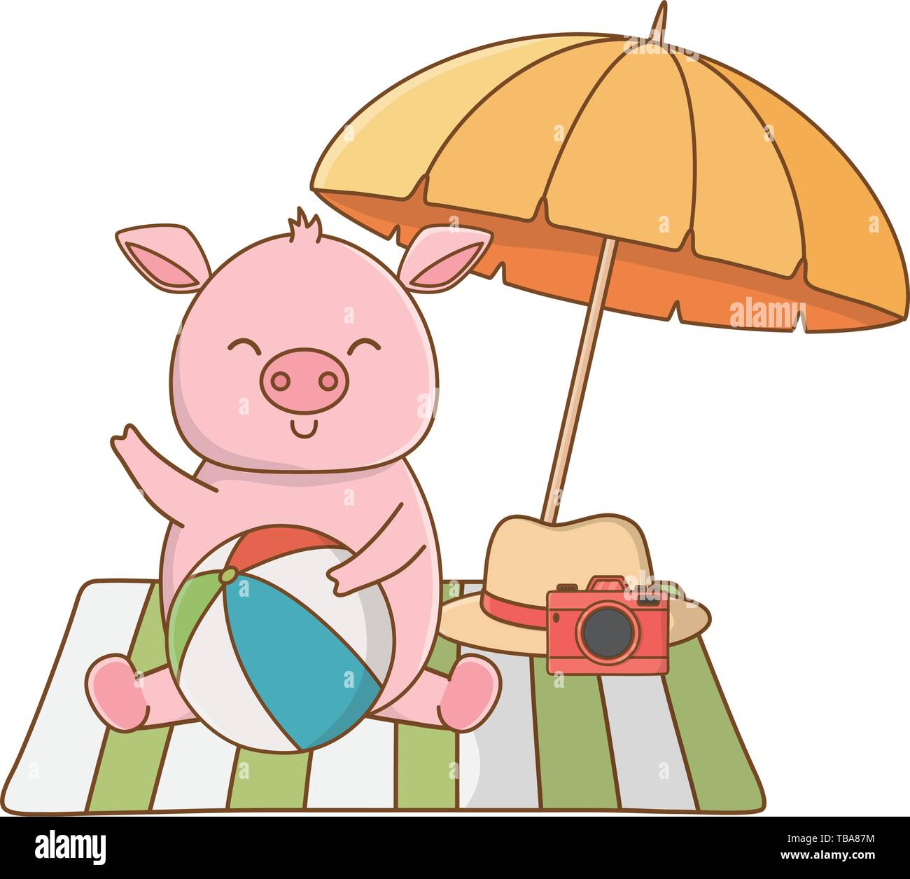 cute animal pig enjoying vacations and summer time, travel and relax ...